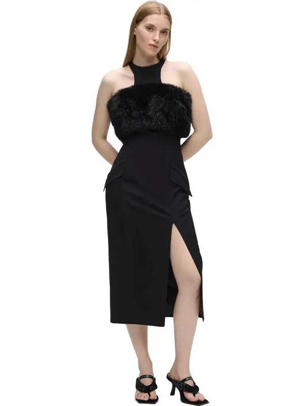 Karl Lagerfeld Faux-fur Trim Midi Dress - Black