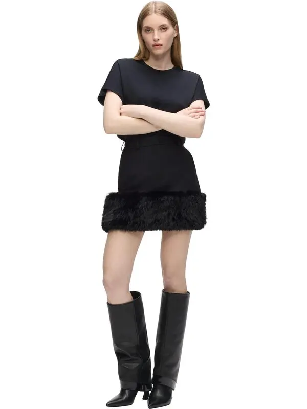 Karl Lagerfeld Faux-fur Trim Mini Skirt - Black