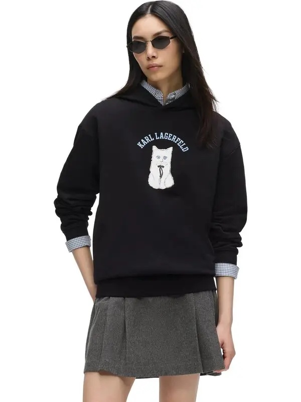 Karl Lagerfeld Ikon Choupette Sketch Hoodie - Black
