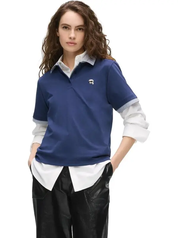 Karl Lagerfeld Ikon Check Collar Polo Shirt - Medieval Blue
