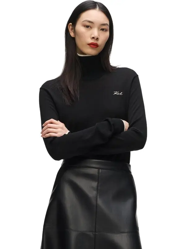 Karl Lagerfeld Merino Wool Turtleneck Sweater - Black