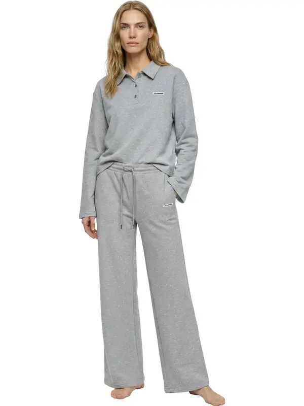 Karl Lagerfeld Rhinestone Embellished Wide Leg Loungewear Pants - Medium Grey Melange