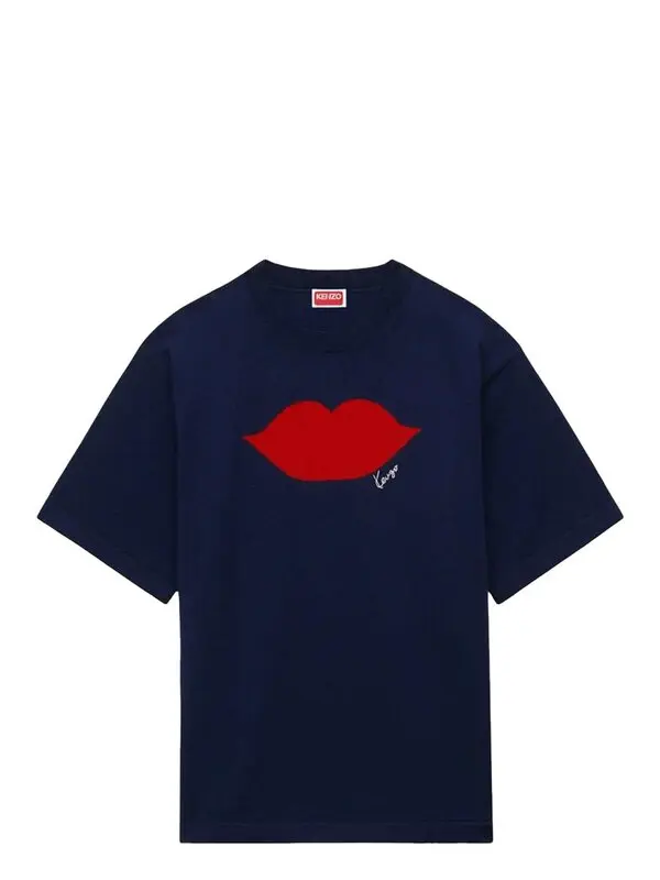 Kenzo Short-sleeved Sweater With Lip Intarsia - Blue