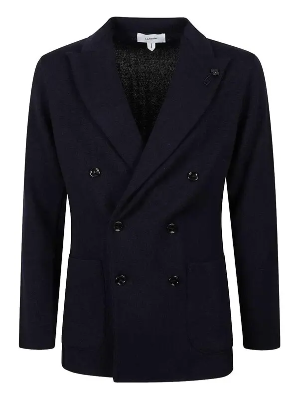 LARDINI Double-breasted Knit Jacket - Blue