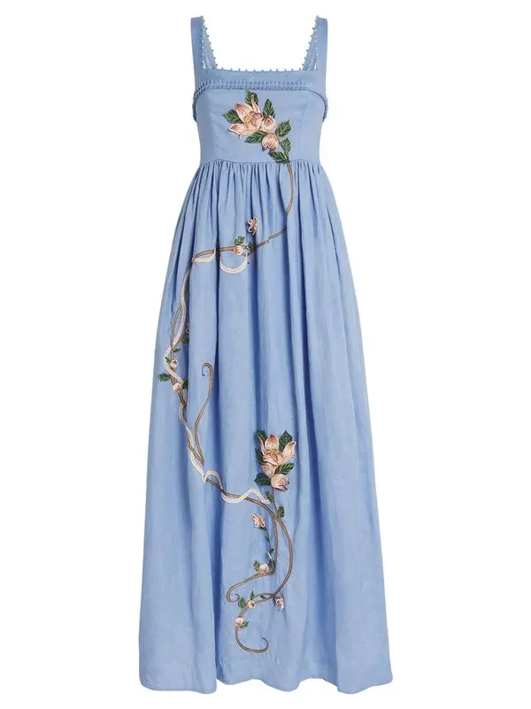 Agua Bendita Cotton Barbara Navegante Maxi Dress - Blue