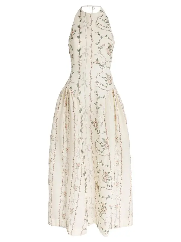 Agua Bendita Linen Balsa Navegante Midi Dress - Ivory