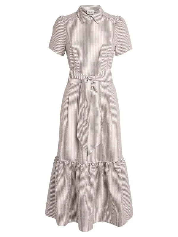 ME+EM Seersucker Midi Shirt Dress - Brown