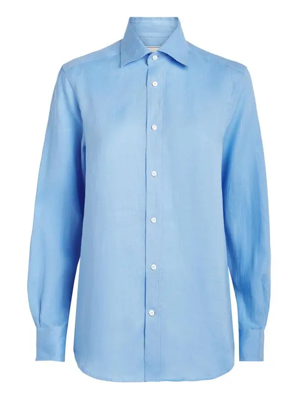 WITH NOTHING UNDERNEATH The Boyfriend Linen Shirt - Blue
