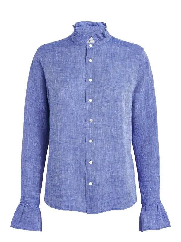 WITH NOTHING UNDERNEATH Linen Kew Blouse - Blue