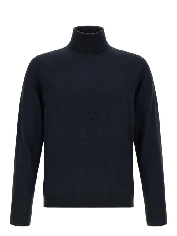 ZANONE Ribbed Turtleneck Knit Sweater - Blue