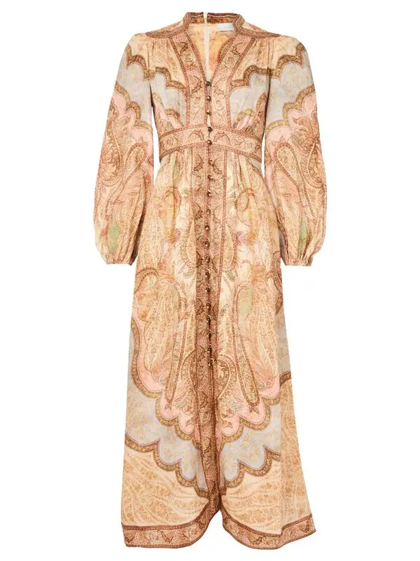 Zimmermann Wanderlust Deep V-neck Midi Dress - Nude