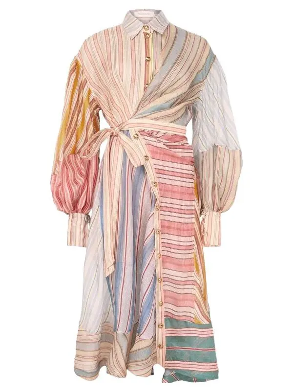Zimmermann Rebellion Striped Midi Dress - Nude