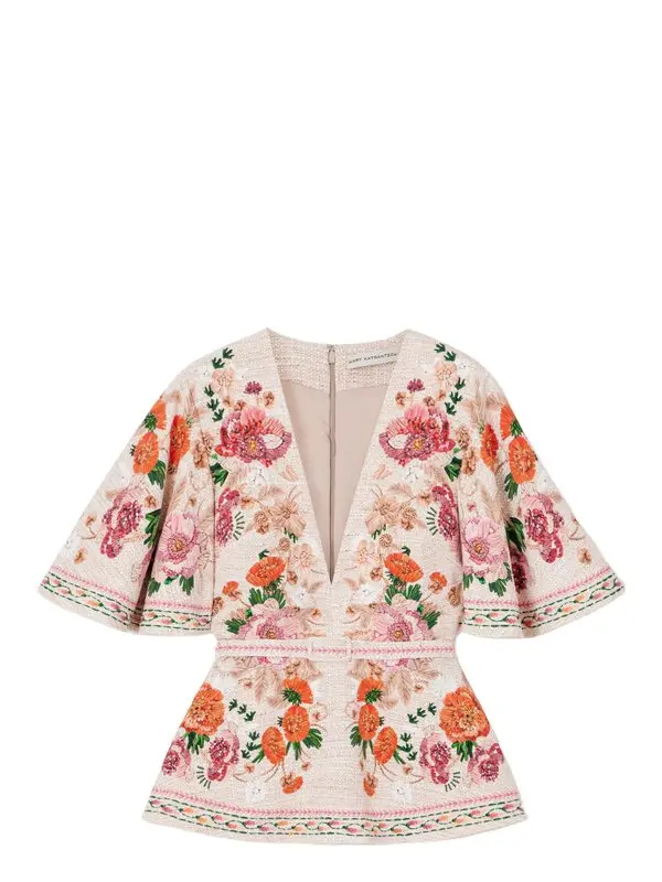 MARY KATRANTZOU Printed Jersey Blouse - Pink