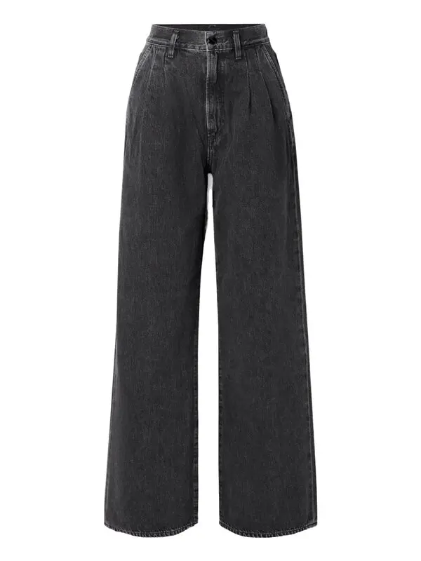 GOLDSIGN Pleated High-rise Wide-leg Jeans - Black