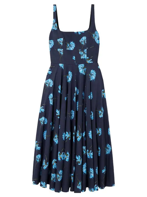 EMILIA WICKSTEAD Floral-print Cotton-poplin Midi Dress - Blue