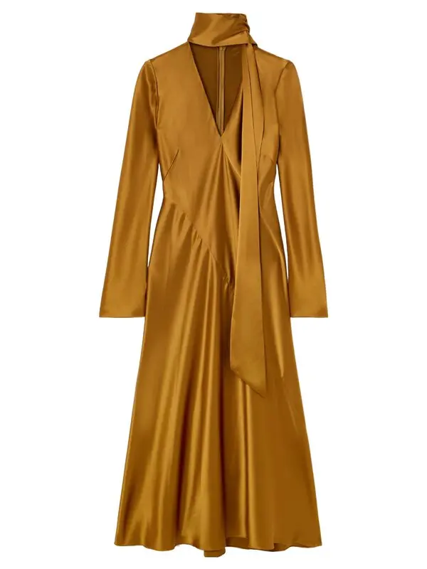 Galvan Tie-detailed Satin Midi Dress - Brown