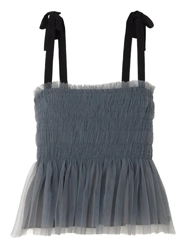 MOLLY GODDARD Lydia Shirred Tulle Peplum Top - No