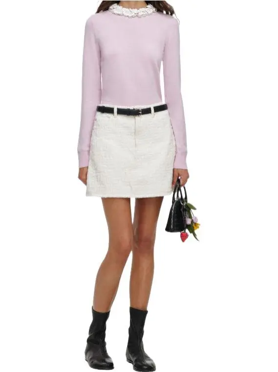 SELF-PORTRAIT Floral Trim Knitted Sweater - Pink