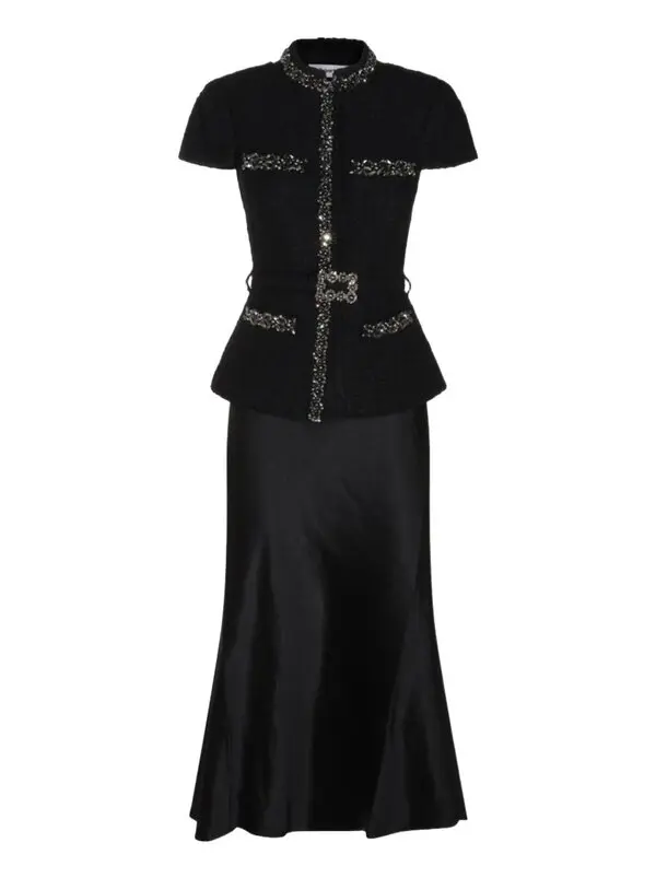 SELF-PORTRAIT Beaded Trim Peplum Dress - Black