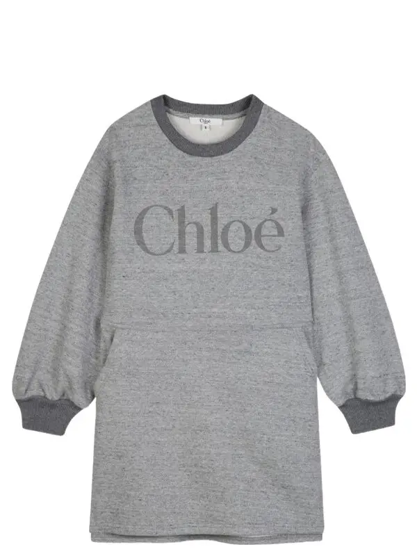 Chloé Logo-print Long-sleeve Dress - Gray