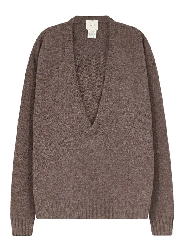 ALYSI V-neck Knitted Jumper - Brown