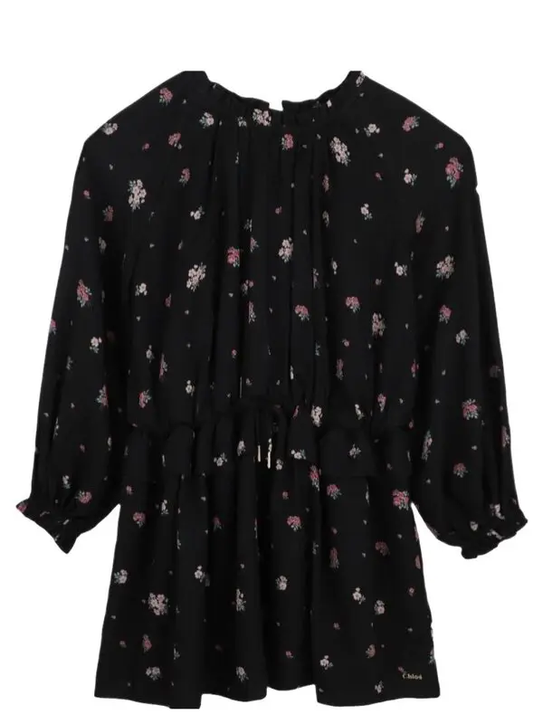 Chloé Floral-print Ruffled Round Neck Dress - Black