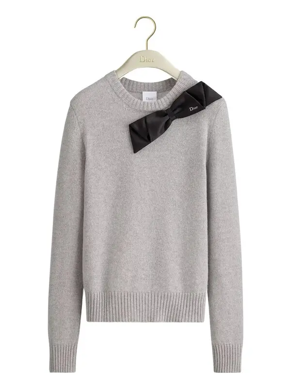 Dior Wool-cashmere Knitwear With Satin Bow Accent - Grey