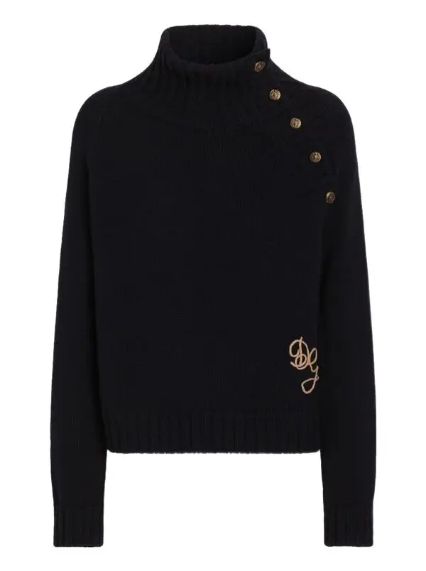 Dolce & Gabbana Smooth Knit Turtleneck With Logo Detail - Blue