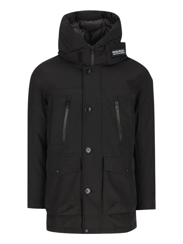 Woolrich Logo Patch Hooded Parka - Black