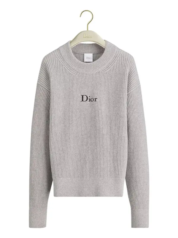 Dior Wool And Cashmere Sweater With Embroidered Logo - Grey