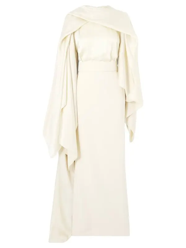 Solace Cape-effect Belted Satin And Crepe Gown - No