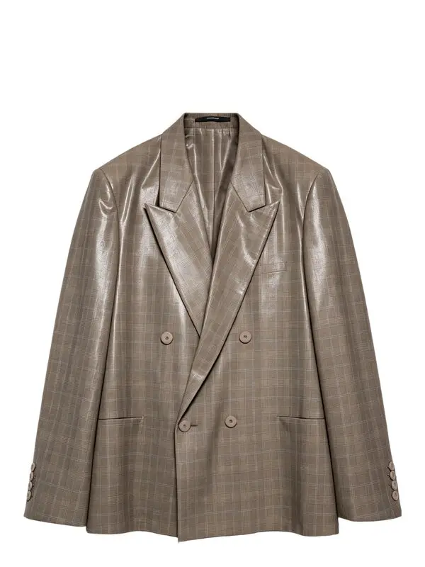Gucci Coated Prince Of Wales Wool Blend Jacket - Gray/beige