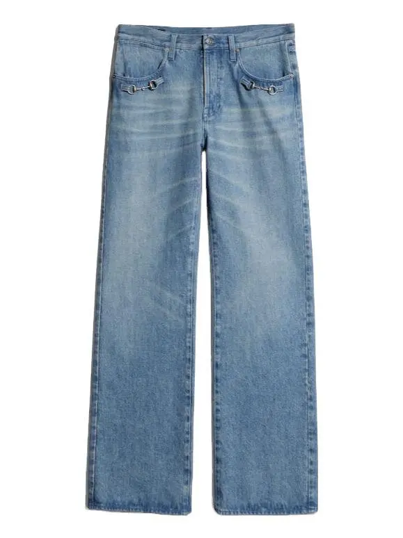 Gucci Flared Cotton Denim Pants - Light Blue
