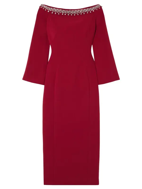 Jenny Packham Off-the-shoulder Embellished Cady Midi Dress - Red