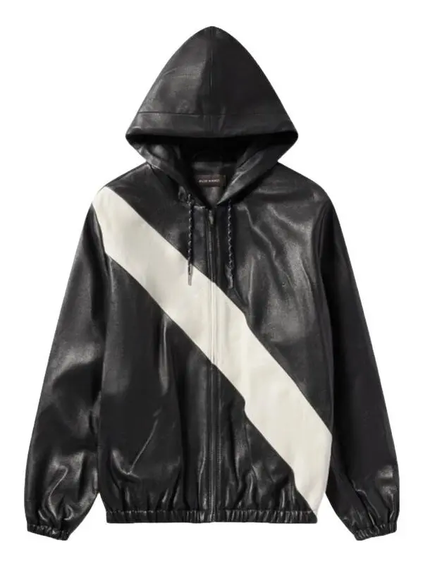 WALES BONNER Leather Hooded Jacket - Black/white