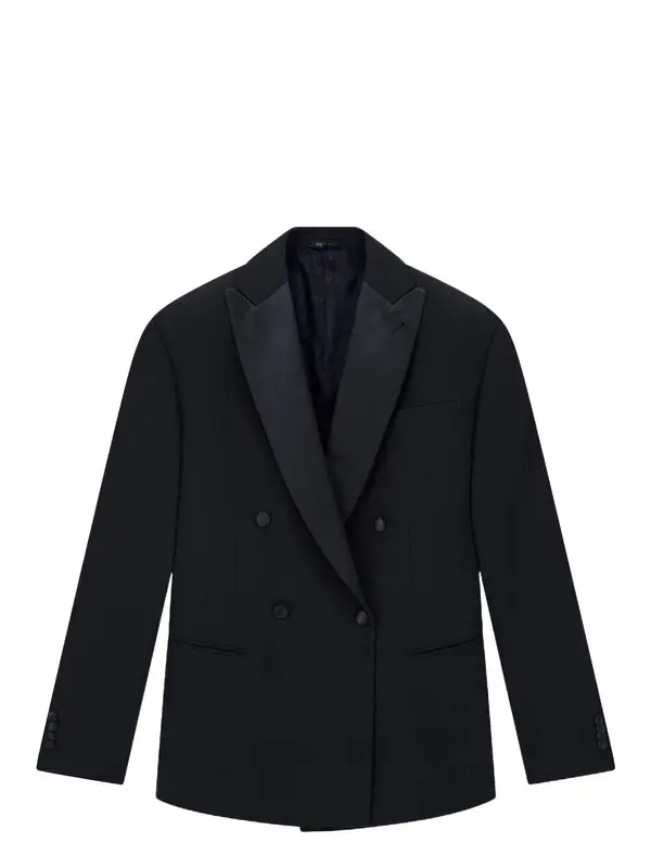 Giorgio Armani Double-breasted Satin Lapel Blazer - Black