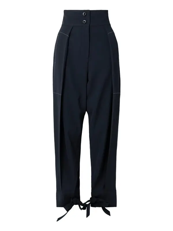 Sharon Wauchob Paneled Pleated Wool-twill Tapered Pants - Navy
