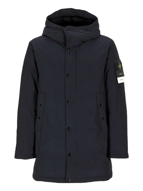 Stone Island Buttoned Hooded Coat - Blue