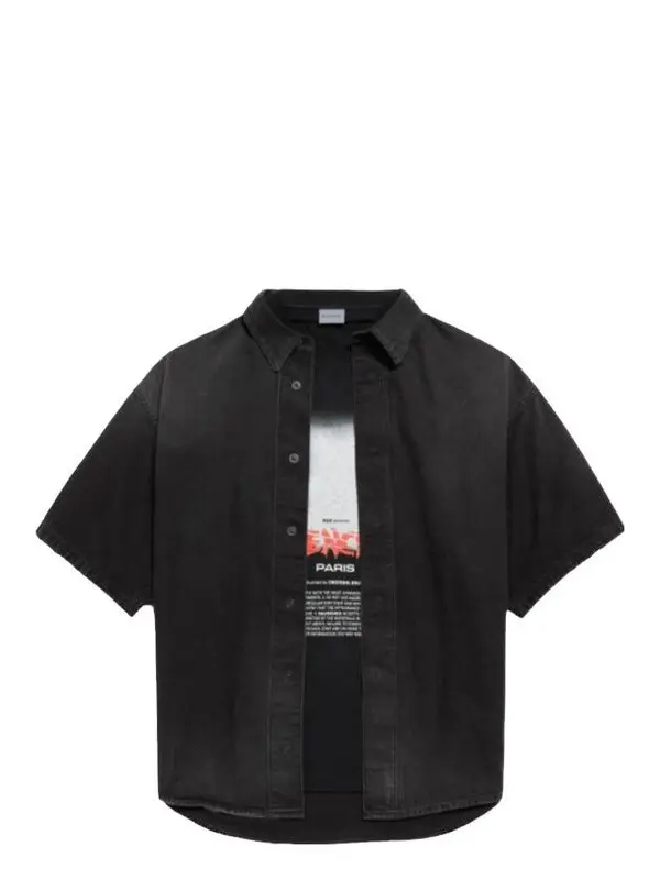 Balenciaga The Door Denim Hybrid Short Sleeve Shirt - Black