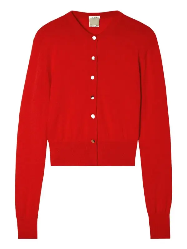 Calvin Klein Red Crewneck Cropped Knit Cardigan - No