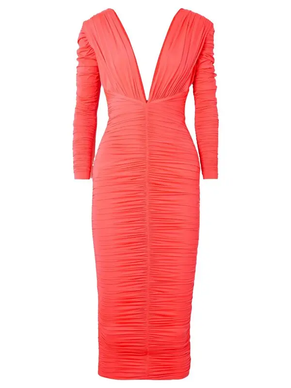 Alex Perry Ruched Fluorescent Stretchjersey Midi Dress - No