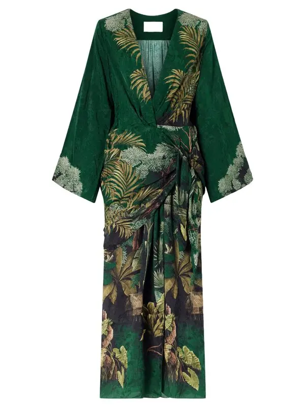Johanna Ortiz Printed Jacquard-satin Wrap Midi Dress - Green