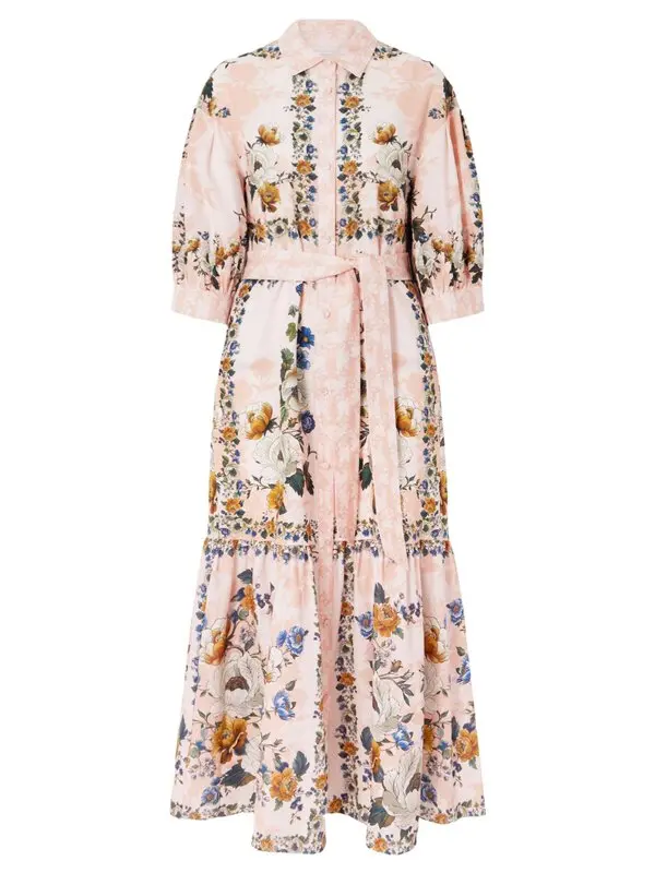Borgo De Nor Belted Printed Linen And Cotton-blend Midi Dress - No