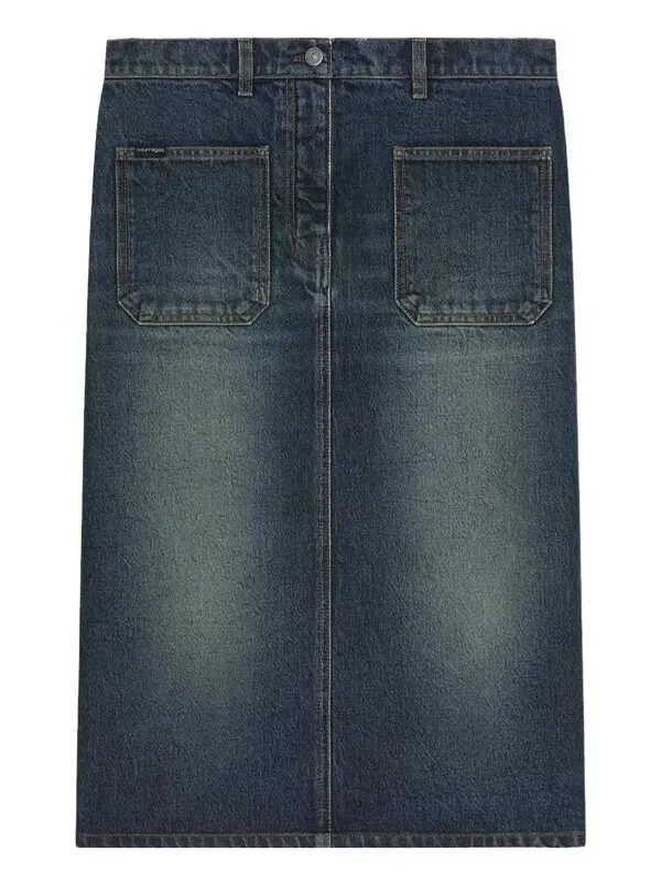 COURREGES Patch-pocket Denim Midi Skirt - Blue