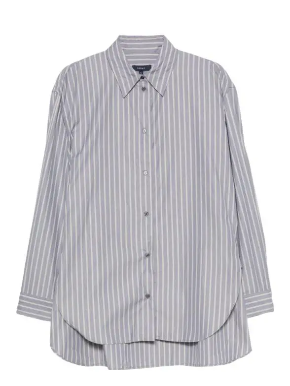 Soeur Striped Print Shirt With Classic Collar And Curved Hem - Gray