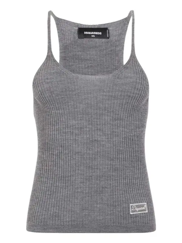 Dsquared2 Ribbed Knit Tank Top With Logo Patch - Grey