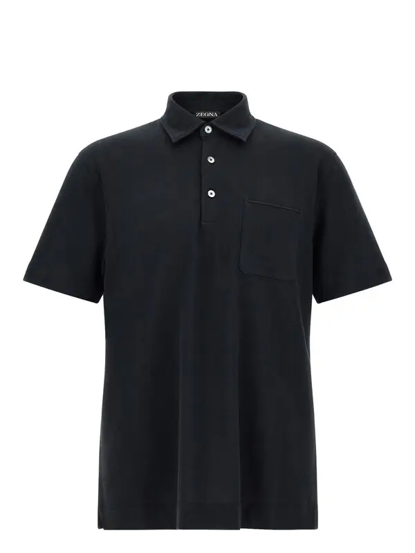 Zegna Chest Pocket Short-sleeved Polo Shirt - Blue