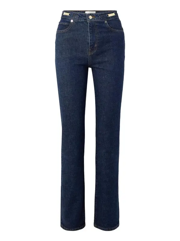 FRAME High Rise Straight Leg Jeans With Embellishments - Black
