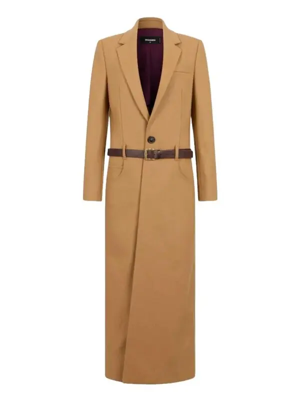Dsquared2 Long Single-breasted Belted Coat - Camel