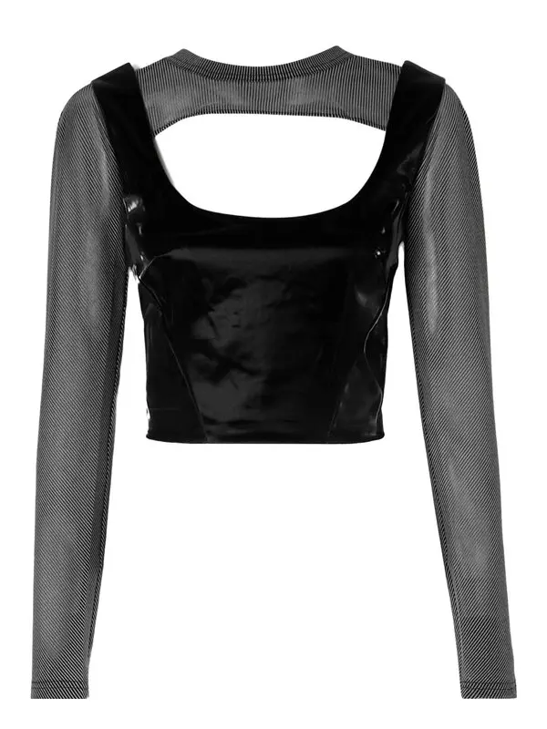 Alexander McQueen Cropped Striped Woven And Vinyl Tank - Black